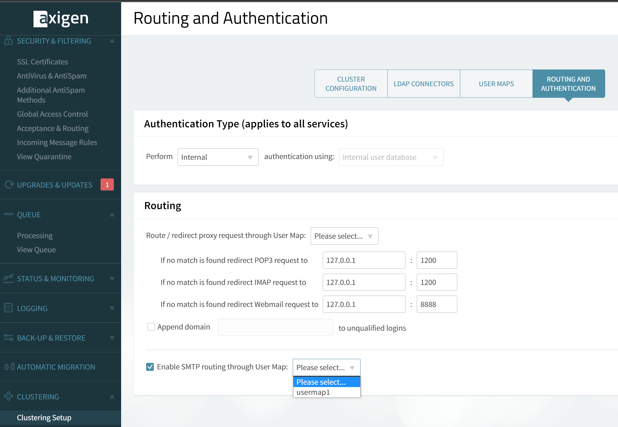 Clustering - Cluster Setup - Routing and Authentication - Routing (missing) - Axigen Community Forum